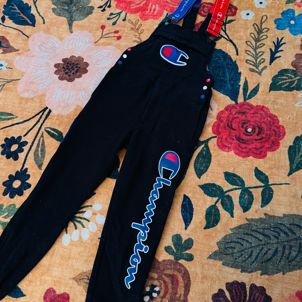 Rare Champion Fleece Overalls With Blue & Red Straps - Gem